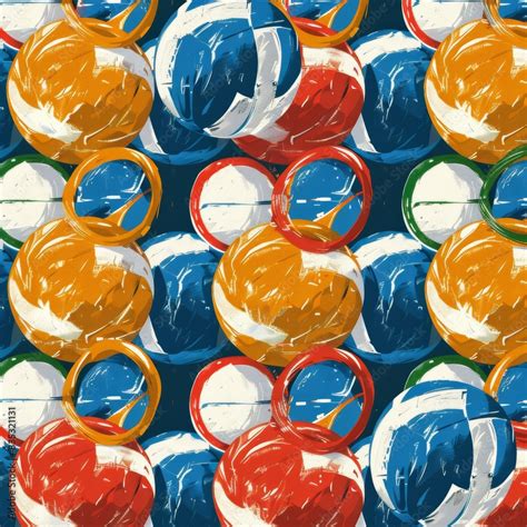 Seamless Pattern Of Colorful Volleyballs And Olympic Rings For