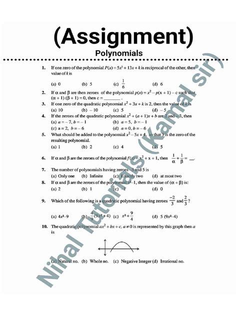 Polynomials Assignment Pdf