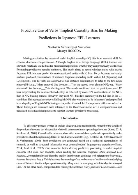 Pdf Proactive Use Of Verbs Implicit Causality Bias For Making