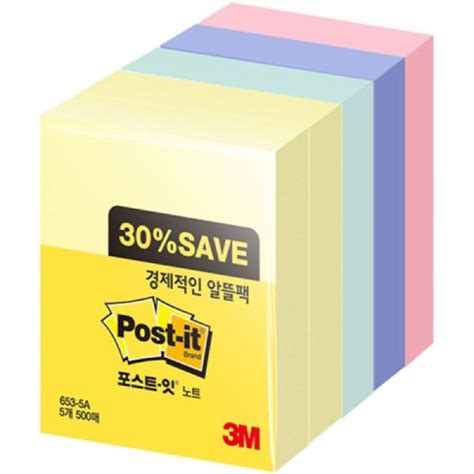 포스트잇 노트 알뜰팩 653 5a51 X 38mm 5패드 홈플러스 택배배송