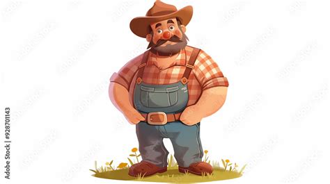 Cartoon Fat Farmer In Hat Illustration Of A Fat Farmer Man In A Hat