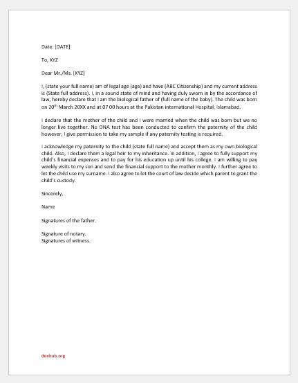 Template Letter Acknowledging Paternity Document Hub