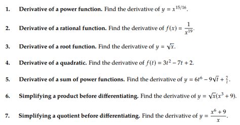 Solved 1 Derivative Of A Power Function Find The