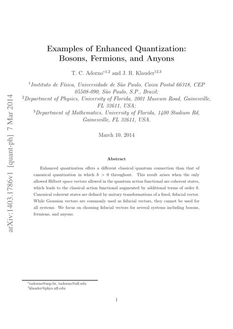 Pdf Examples Of Enhanced Quantization Bosons Fermions And Anyons
