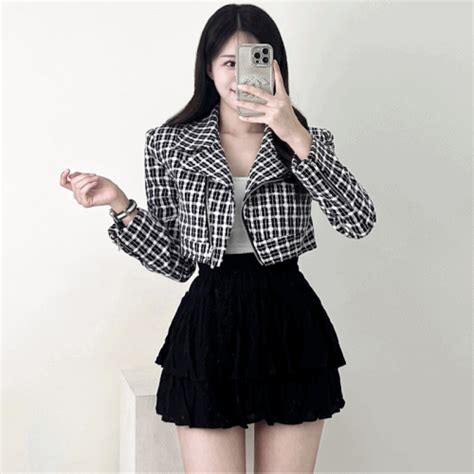 국내제작하이퀄 가을 체크 트위드자켓 크롭 숏 라이더자켓 간절기 하객룩 데일리룩 3colors 에이블리