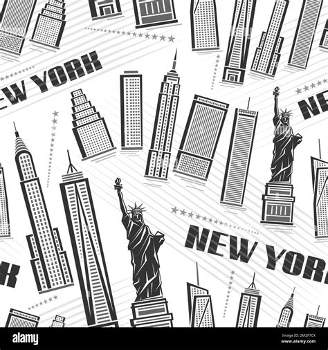 Vector New York City Seamless Pattern Square Repeat Background With Illustrations Of Modern