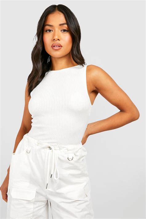 Womens Petite Racer Rib Knit Bodysuit Boohoo Uk