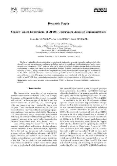 Pdf Shallow Water Experiment Of Ofdm Underwater Acoustic Communications