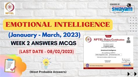 emotional intelligence week 2 assignment answers nptel 2023 youtube