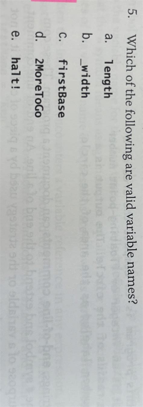 Solved Which Of The Following Are Valid Variable