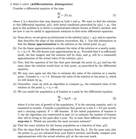 Solved 3 ﻿eulers Solver Differentiation