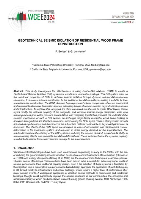 Pdf Geotechnical Seismic Isolation Of Residential Wood Frame Construction