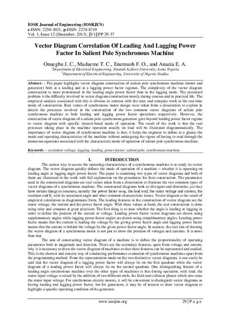 Pdf Vector Diagram Correlation Of Leading And Lagging Power Factor In Salient Pole Synchronous