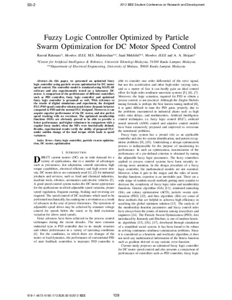 Pdf Fuzzy Logic Controller Optimized By Particle Swarm Optimization For Dc Motor Speed Control