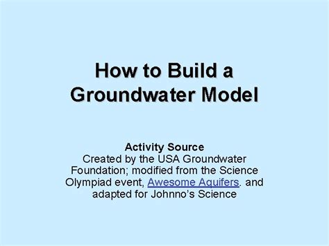 How To Build A Groundwater Model Activity Source