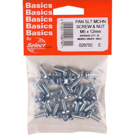 Select Hardware Slotted Pan Head Screws And Nuts Bright Zinc Plated M5x12