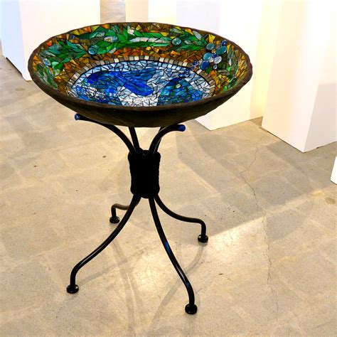 Stained Glass Bird Bath Artistic Stained Glass Stepping Out Design