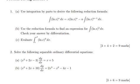 Solved 1 A Use Integration By Parts To Derive The