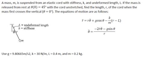 Solved A Mass M Is Suspended From An Elastic Cord With