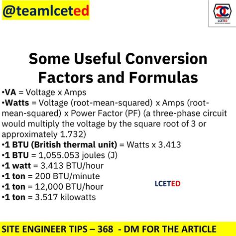 Some Useful Conversion Factors And Formulas Lceted Institute For Civil Engineers