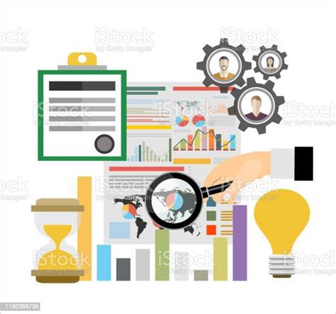 비즈니스 계획 및 회계 분석 감사 평면 설계 스타일의 연구를 위한 개념 프리젠 테이션 및 교육을위한 다채로운 벡터 템플릿 인포