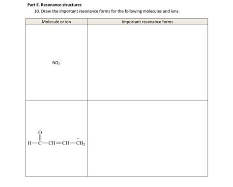 Solved Part E Resonance Structures Draw The Important Chegg