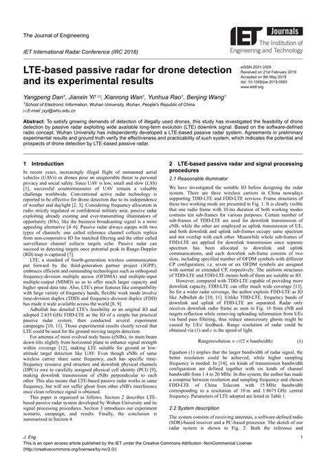 pdf lte based passive radar for drone detection and its experimental