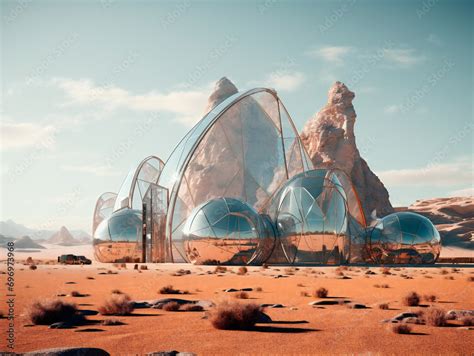 Ciudad Futurista Y Sostenible En El Desierto Generado Con Ia Stock