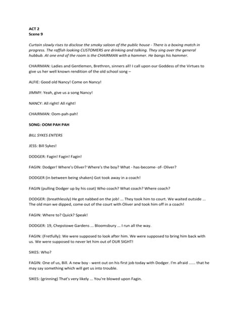 Oliver Twist Play Script Fagin Sykes And Oliver