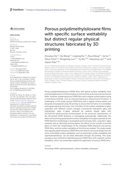 Pdf Porous Polydimethylsiloxane Films With Specific Surface Wettability But Distinct Regular