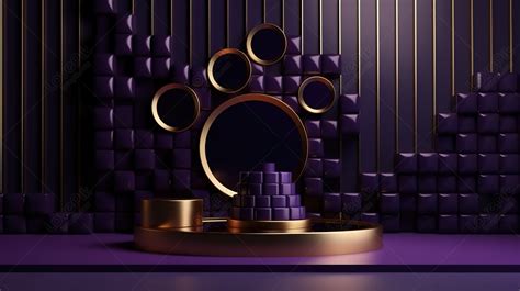고급 제품 디스플레이를 위한 황금색 선이 있는 진한 보라색의 미니멀한 3d 기하학적 배경 금색 배경 생산 라인 배경 황금색 배경 이미지 Hd 금색 생산 라인