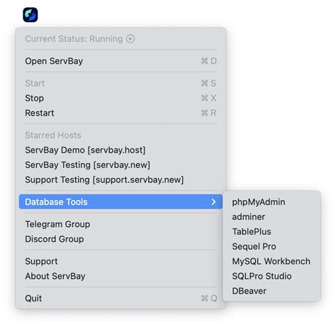 通过菜单栏快速管理 Servbay 软件包与网站 Servbay 支持中心