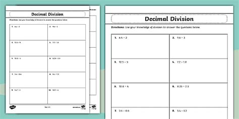 Middle School Basic Skills Decimal Division Intervention Activity