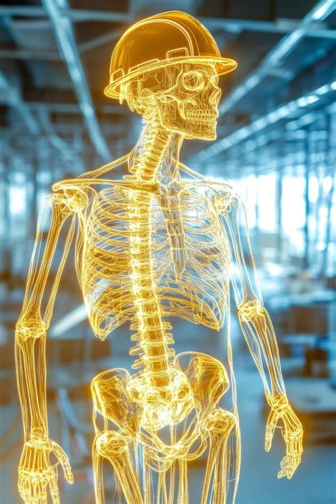 Skeleton Construction Worker In Hard Hat On Building Site With Architectural Structures 3d