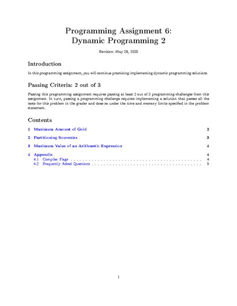 Programming Assignment 6 Dynamic Programming 2 Passing Criteria 2