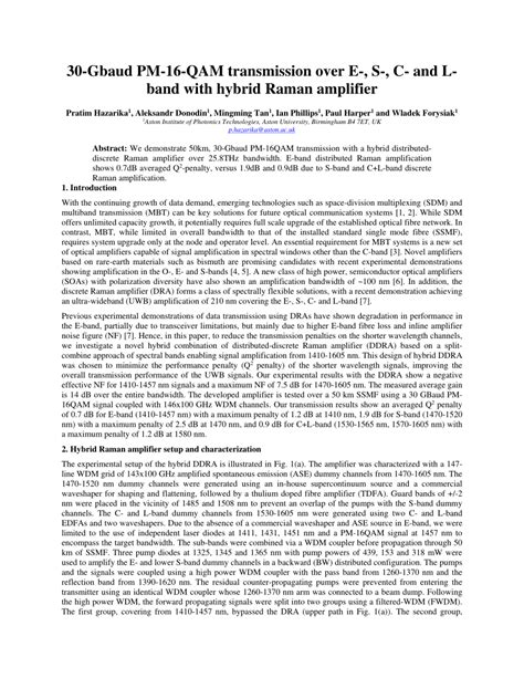 Pdf 30 Gbaud Pm 16 Qam Transmission Over E S C And L Band With