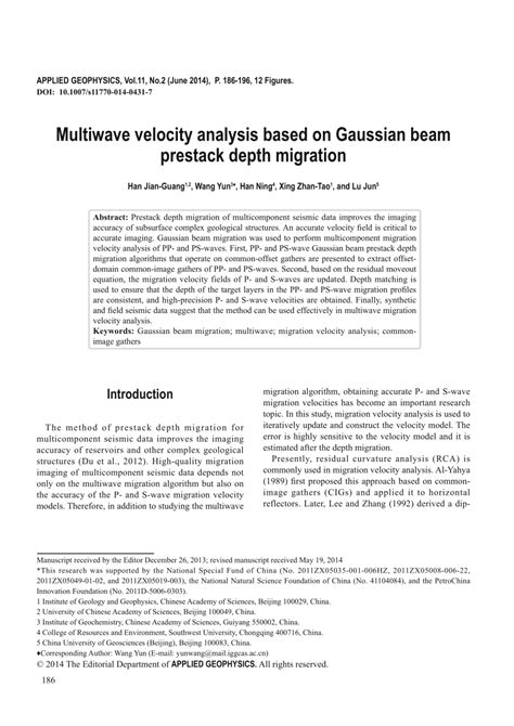 Pdf Multiwave Velocity Analysis Based On Gaussian Beam Prestack Depth
