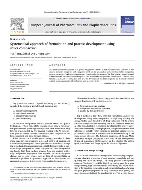 Pdf Systematical Approach Of Formulation And Process Development Using Roller Compaction