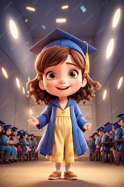 Niños Felices Con Vestido Y Gorra De Graduación En La Ceremonia De