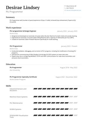 Plc Programmer Resume Examples And Templates