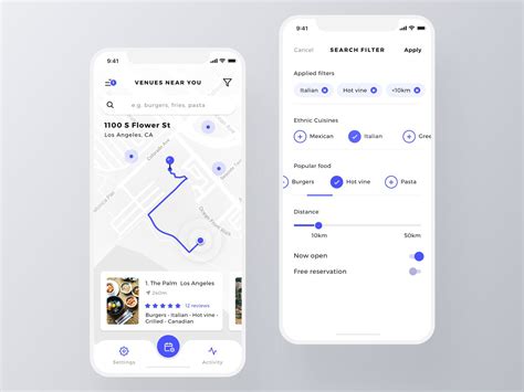 map and filters reservation search food restaurants restaurant app
