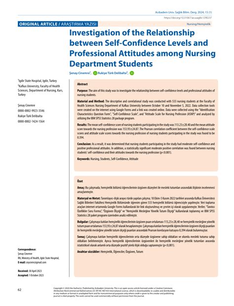 Pdf Investigation Of The Relationship Between Self Confidence Levels And Professional
