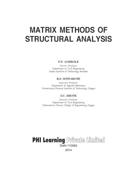 Download Matrix Methods Of Structural Analysis Pdf Online 2022 By P N