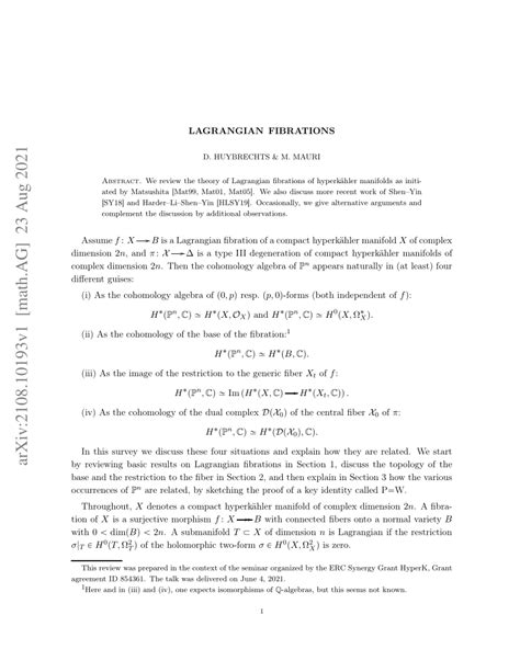Pdf Lagrangian Fibrations