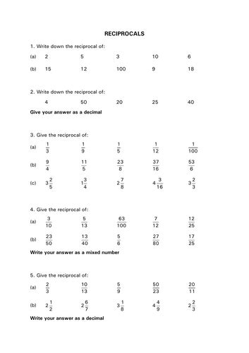 Reciprocals Teaching Resources