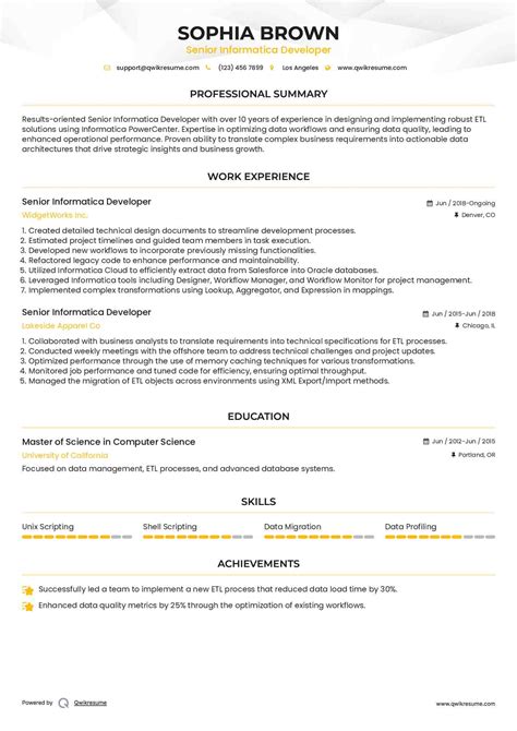 Senior Informatica Developer Resume Samples QwikResume