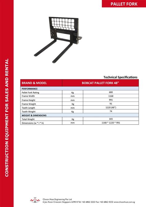 BOBCAT PALLET FORK 42 48 Choon Huat Engineering Pte Ltd