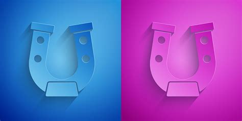 종이 컷 말굽 아이콘은 파란색과 보라색 배경에 격리 종이 아트 스타일 벡터 강철에 대한 스톡 벡터 아트 및 기타 이미지 강철 개척시대의 서부 고풍스런 Istock