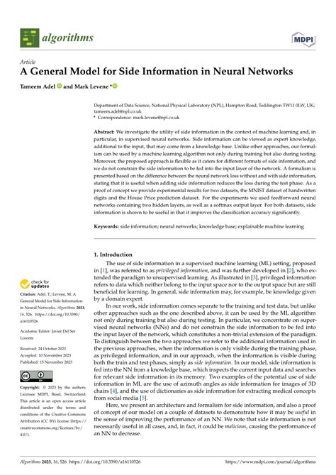 pdf a general model for side information in neural networks