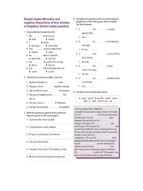 present simple homework school 25 pdf
